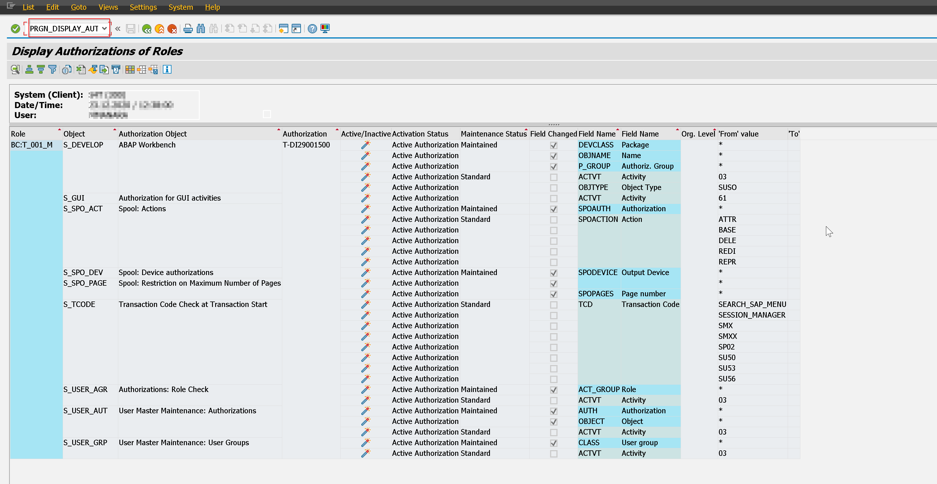 Transactions for SAP Roles (and Security Manager)