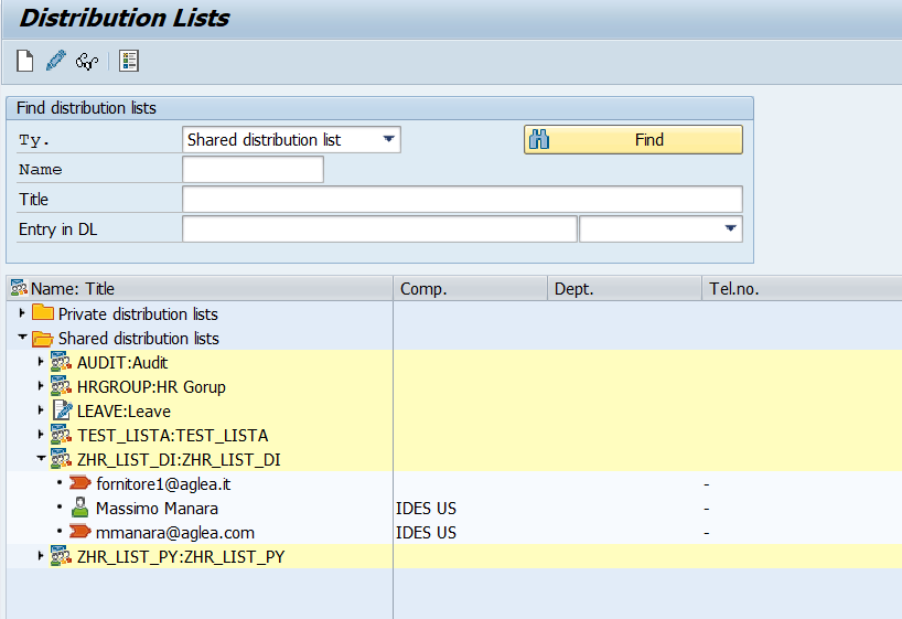 Liste distribuzione SAP (SAP Mail)